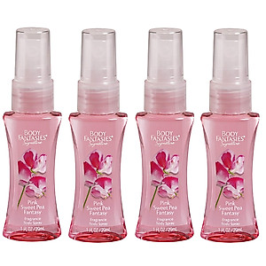 Body Fantasies Pink Sweet Pea Fantasy Fragrance Body Mist 1 oz Each Travel size (Pack of 4)