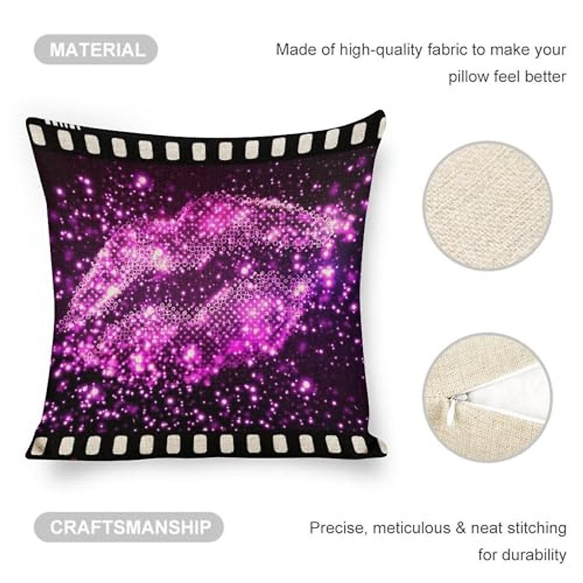 JOJOART Pink Glitter Lips Throw Pillow Covers 18×18 Pillowcases Set of 1 Sexy Mouth Kiss Linen Decorative Square Pillow Case Cushion Covers Standard Size for Sofa Couch Outdoor Bed Pillow Protectors