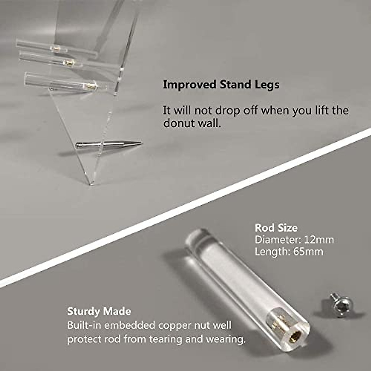 LUGUNU Reusable Acrylic Donut Wall Display Stand On Table, Crystal Clear Handmade Donut Holder for Baby Showers, Birthday, Holiday Gathering, Donut Party Decorations and More, 9 Pillars (Say Donuts)