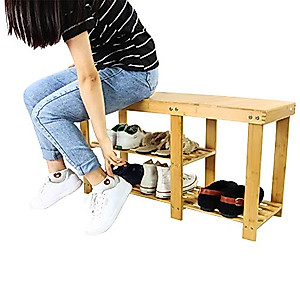 KKTONER Bamboo Shoe Rack Bench 3 Tier Entryway Shoe Storage Organizer Shelf Bamboo Bench with Shelves for Bedroom Living Room Kitchen Hallway(Natural Bamboo)