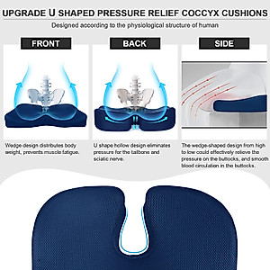 Pressure Relief Seat Cushion for Long Sitting, Office Chair Cushion for Sciatica Pain, Car Seat Cushion for Truck Driver, Memory Foam Butt Pillow for Back, Coccyx & Tailbone Pain Relief Cushion/Pad