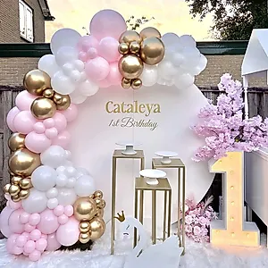 First Communion Pink Balloon Garland Arch Kit, Girl Baptism Christening Party Decorations, Pink Gold White Balloons with Cross and Dove Balloon for Happy Birthday God Bless Theme Supplies