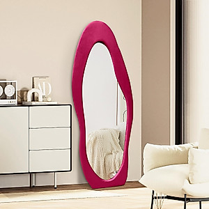 FARUIFETT Irregular Full Length Mirror 63"x24", Flannel Wrapped Wooden Frame Full Body Mirror, Floor Mirror, Wavy Mirror Hanging or Leaning Against Wall for Cloakroom/Bedroom/Living Room…