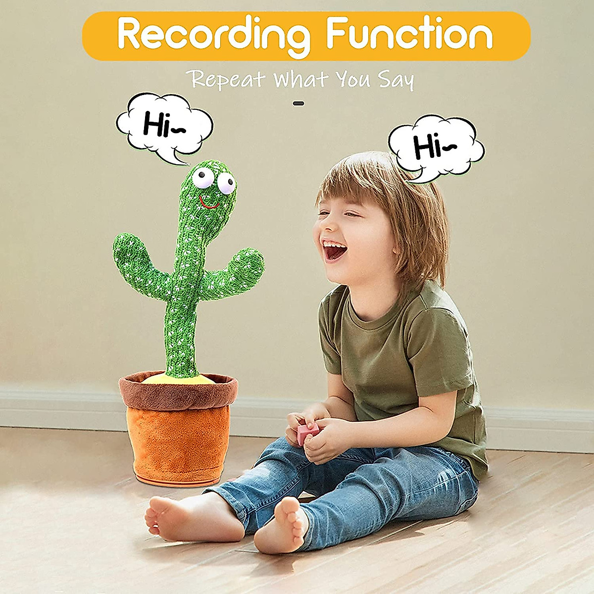 2023 Dancing Cactus Toy Bluetooth [Play Your Songs] Record Repeating What You Say, Rechargeable Singing Talking Cactus Toy Gifts for Baby Boys and Girls