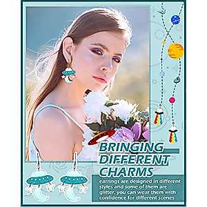 MTLEE 5 Pairs UFO Aliens Acrylic Earrings Cosmos Weird Earrings Women Novelty Fun Earrings Halloween Alien Earrings Glitter Space Earrings Cute Dangle Earrings for Girls, Multiple Colors