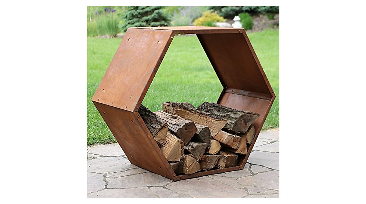 Sunnydaze Hexagon Firewood Log Rack for Outdoors - Heavy Duty Steel