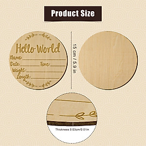 Baby Announcement Sign, 5.9 inch Hello World Newborn Sign Round Wooden Milestone Baby Nursery Name Birth Signs for Hospital and Pregnancy Announcements