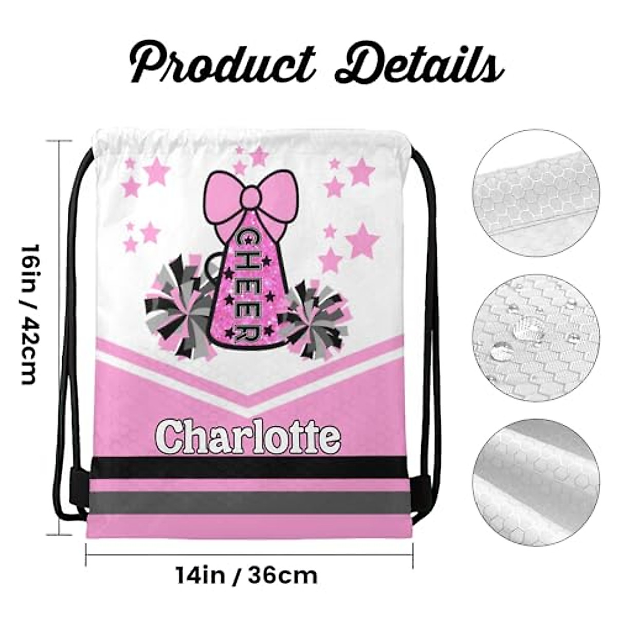 Pink Cheer Cheerleaders Drawstring Bag Gym String Bag Sackpack Backpack for Women Men