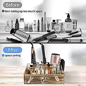 Rustic Hair Tool Organizer for Countertop, Wooden Hair Dryer and Styling Holder, Bathroom Countertop Blow Dryer Organizer, Wall Mounted Vanity Storage Stand for Accessories, Makeup, Toiletries