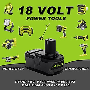 ULATI 2Pack Replacement for Ryobi Battery 18v 6.0Ah Lithium Battery Compatible with Ryobi One 18v Battery P108 P107 P105 P104 P103 P102 and Cordless Power Tool