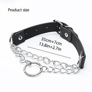 CLOACE Punk Gothic Choker Necklace Black Leather Chain Circle Necklaces Gothic Collar Chokers Rock O-Ring Wide Necklace Halloween Costume Jewelry Adjustable for Women