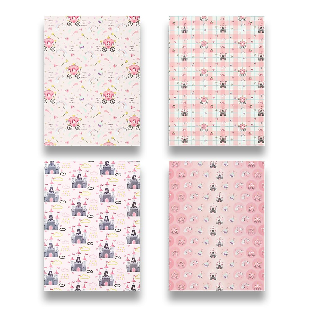 Pink Gift Wrapping Paper, 4 Folded Sheets Kraft Birthday Wrapping Paper Castle Carriage Fairy Tales Princess Magical Gift Wrap Paper 20x28 inch for Girl Women Birthday Party Baby Shower Christmas