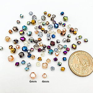 JEBBO 1800pcs 4mm Bicone Glass Beads, Bulk Small Faceted Bicone Crystal Beads for Jewelry Making DIY Craft Bracelet Necklace Earring with Container Box (15 Plated Metallic Colors)