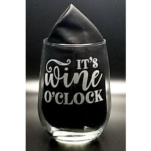 Quilter's Paradise Stemless O' Clock Wine Glass, Clear
