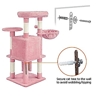 Topeakmart 42in Pink Cat Tree for Indoor Cats, Cat Tower Stand Play House with Sisal-Covered Scratching Posts, Multi-Level Cat Furniture Activity Center