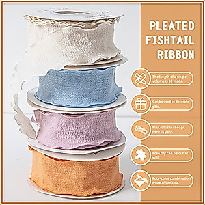 Ornales Chiffon Ribbon 1-1/2"x 10yd Cotton Texture Lotus Leaf Edge for Gift Wrapping Baking Decor Party Decor Rustic Wedding Invitation Bows Florist Bouquet Supplies (Basic)