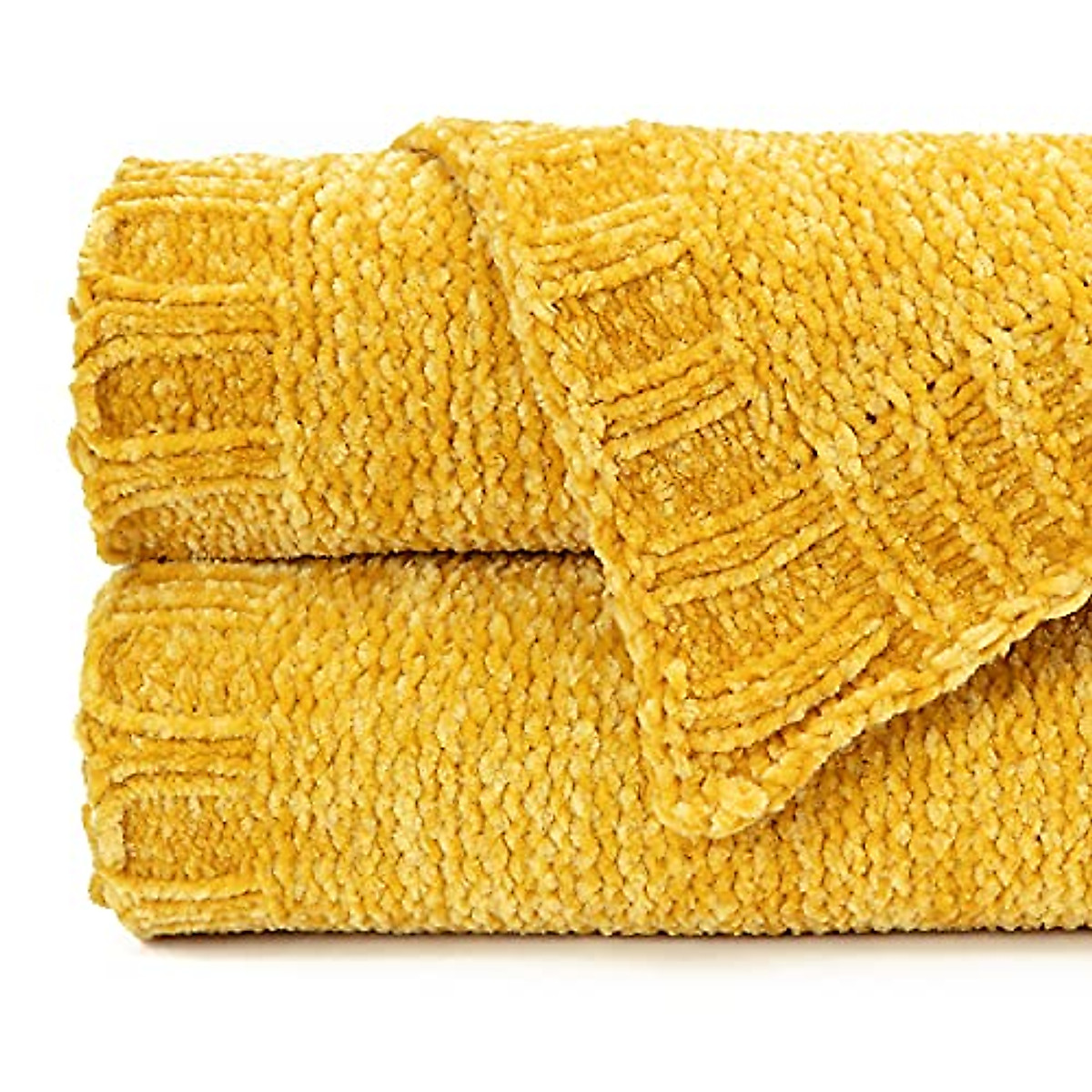Chanasya Chenille Yellow Knit Throw Blanket - Super Soft Sweature Textured Classy Subtle Shimmer Decorative Knitted Blanket for Sofa Couch Bed Living Room Housewarming Gift (50x65 Inches) Yellow