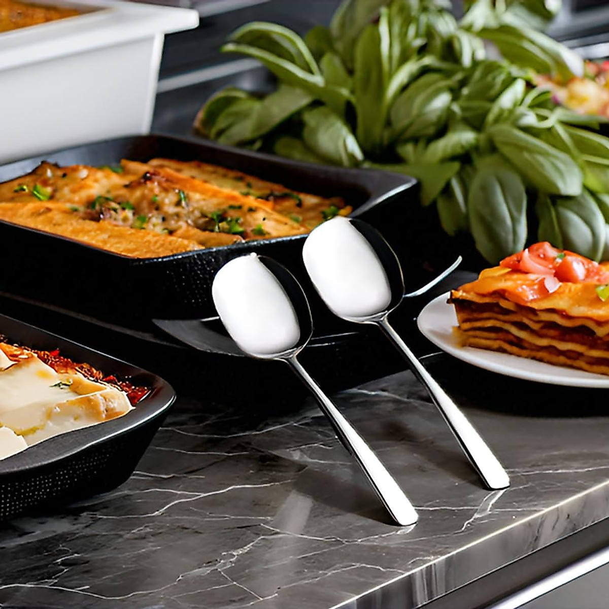 SIAIQIANG X-Large Serving Spoons Set,Foodgrade 18/8 Stainless Steel Serving Spoons,9.8 Inch Large Serving Utensils of Spoons Set,Serving for Salads Pasta Platters Mashed Potatoes Buffets Etc (2 pc)