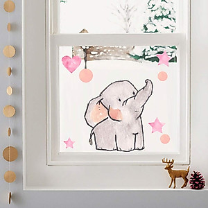 IARTTOP Adorable Elephant Wall Decal, Lovely Family Elephant with Love Heart Stars Wall Sticker, Baby Elephant Decor Wall for Nursery Bedroom Classroom Decoration