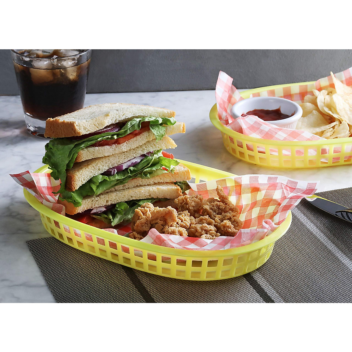 New Star Foodservice 44089 Fast Food Baskets, 10.5 x 7 Inch, Set of 12, Yellow