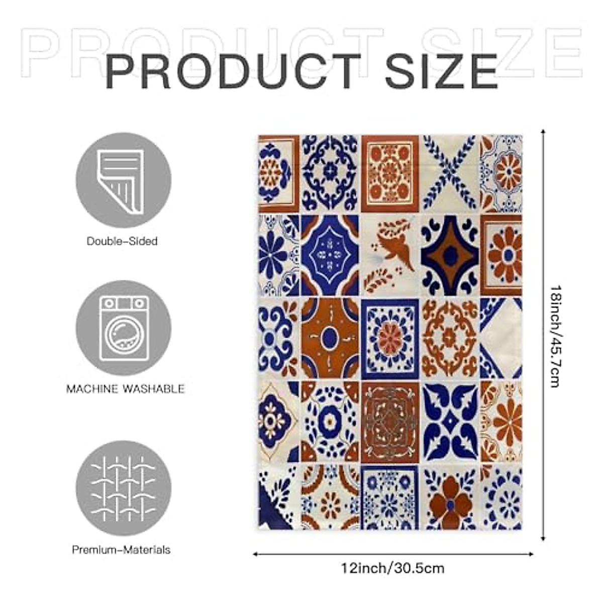 Double-sided garden flag Ceramic Moroccan Mexican Talavera Tiles Outdoor Flag Garden Flag Yard Outdoor Decoration （12×18in）.