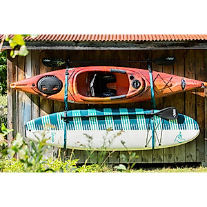 Pelican Double Kayak Storage Strap System - for Indoor and Outdoor Kayak and SUP Paddle Board Hangers - Comes with Paddle Clips - Black/Turquoise