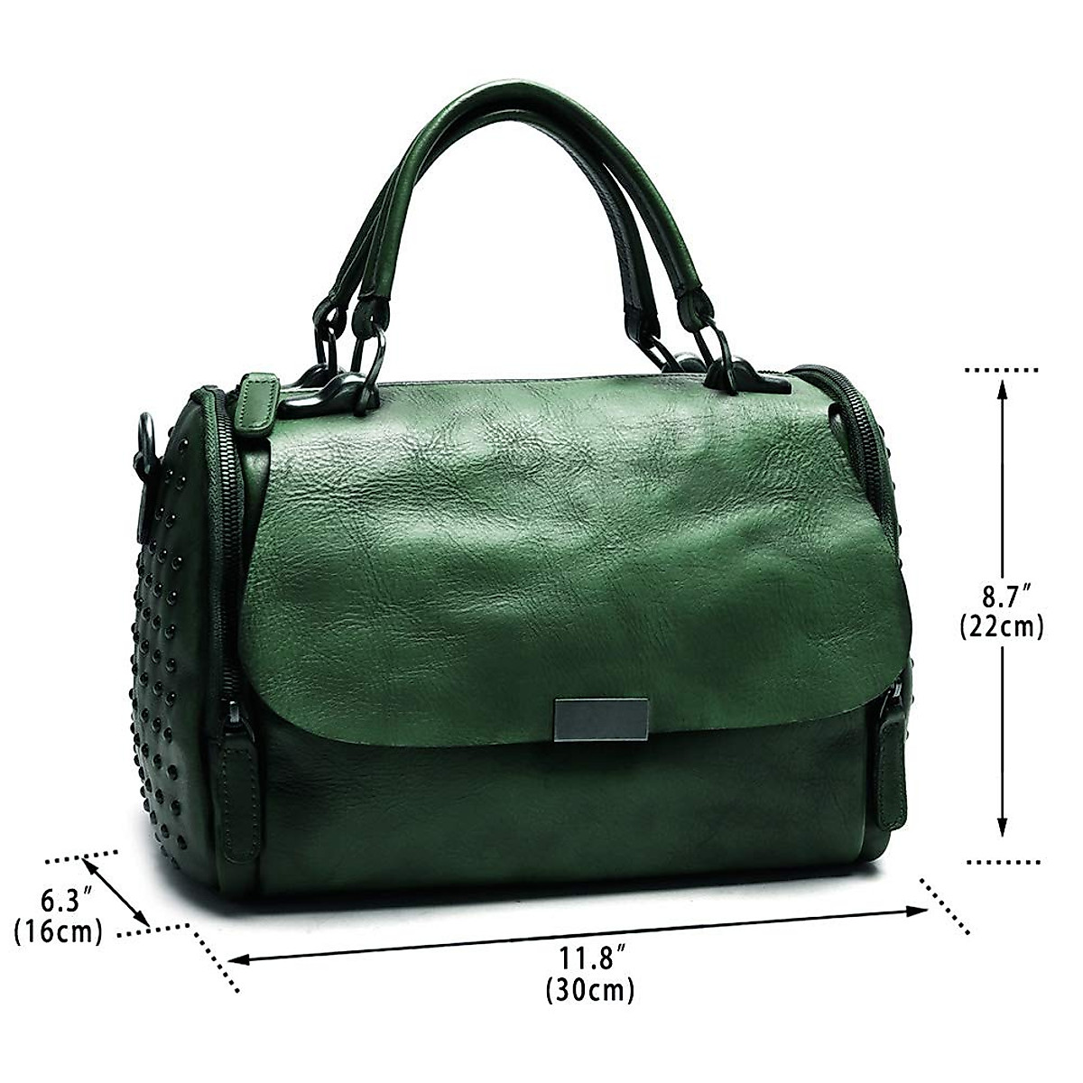 IVTG Genuine Leather Satchel Bag for Women Vintage Handmade Top Handle Crossbody Handbag (Green)