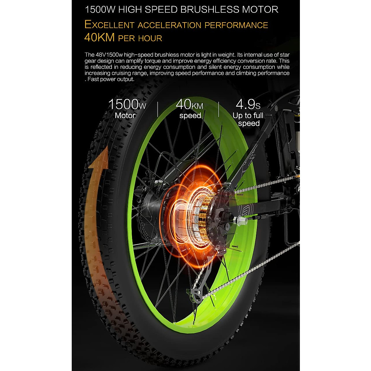 Fat Tire E Bike for Adults Big People 26" 48V 1500W 5 Speed Electric Motor 7 Speed Manual Gears LED Smart Meter Cruising Range 40-100Km Max Load 260KG Lithium Battery Electric Bicycles