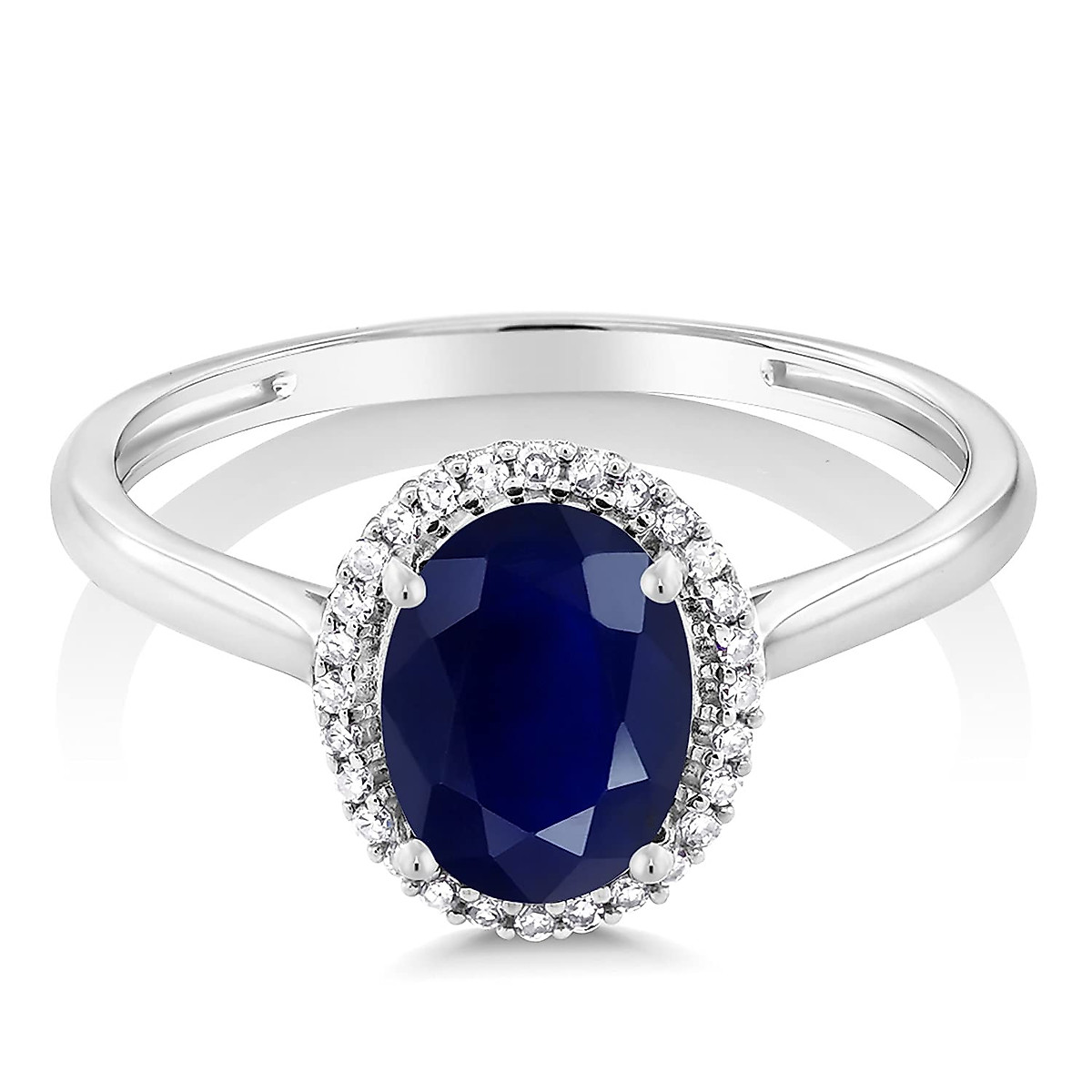 Gem Stone King 10K White Gold 8X6MM Oval Gemstone Birthstone & White Diamond Halo Engagement Ring | Wedding Anniversary Promise White Gold Ring For Women | Size 5,6,7,8,9