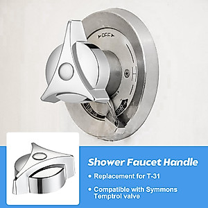 Dreyoo Shower Faucet Handle Replacement for T-31, Compatible with Symmons/Temptrol Tub and Shower Faucets, Shower Knob Replacement Single Handle with Screw and Plug Button, Metal, Chrome Plated