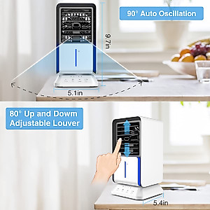 Lafhome Portable Air Conditioner, Mini Oscillating Air Conditioner Personal Small Air Cooler Evaporative Cooler Desk Fan with Timer Function and LED Night Light for Home Office Bedroom Indoor Use