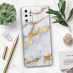 DesignSkinz Marble & Digital Gold Foil V1 Protective Vinyl Decal Wrap Skin Cover Compatible with The Samsung Galaxy S20 (Screen Trim & Back Glass Skin)