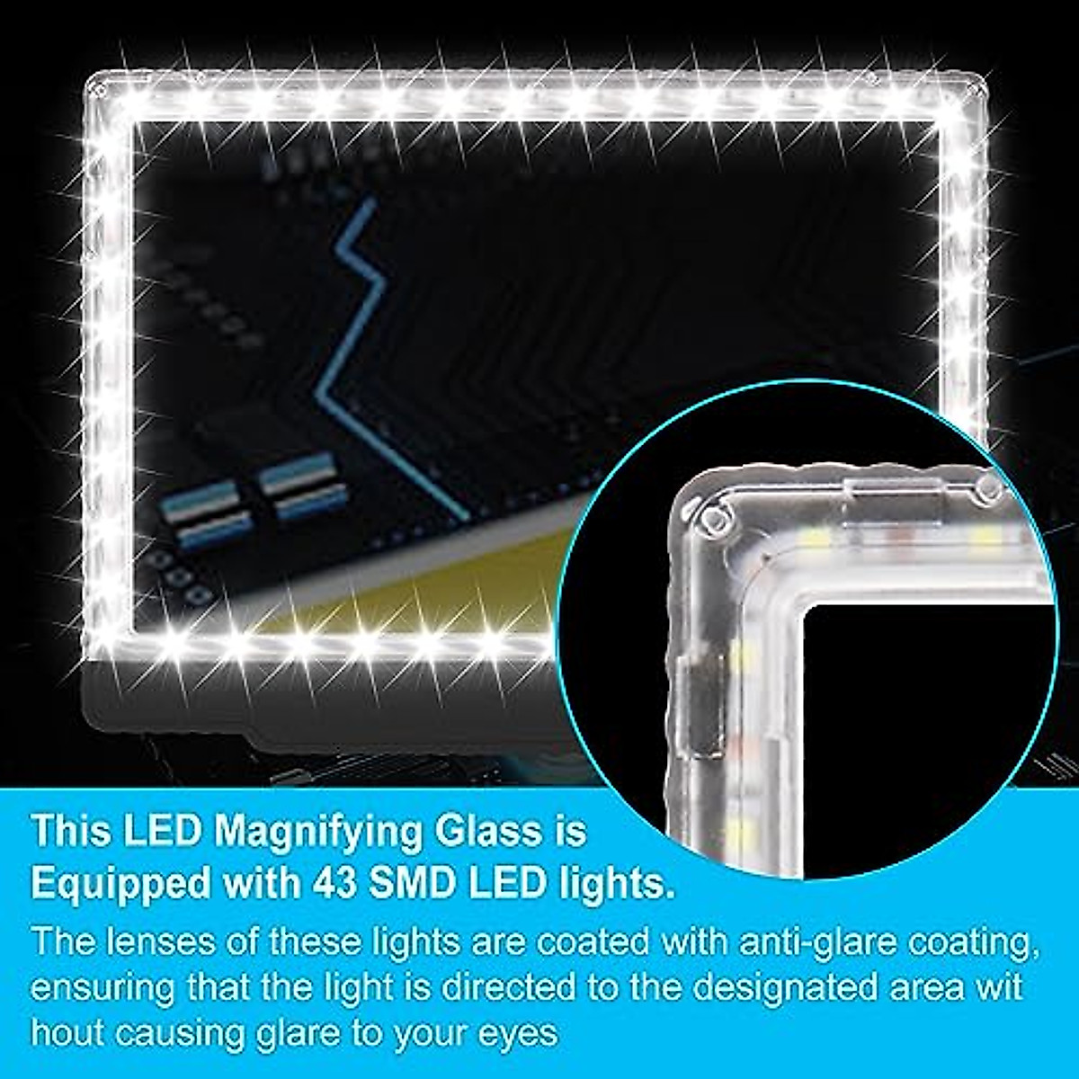 5X Magnifying Glass with Light 43 Ultra-Bright LEDs, Large Page Magnifying Glass for Reading, Lightweight Handheld Magnifier for Elderly People,Low Vision,Book Lovers