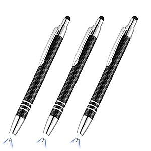 Glovion Lighted Tip Pen with Stylus 3-in-1 - LED Penlight Light Up Pen Light Ballpoint Pen with Light for Writing in The Dark - Pack of 3 - White Light - GL006