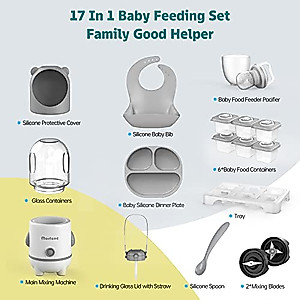 Baby Food Maker, 17 in 1 Set for Baby Food, Fruits, Meat, Baby Food Processor with Baby Food Containers, Baby Plates, Silicone Spoon, Baby Bibs, Baby Food Feeder Pacifier Baby Essentials Gift Set