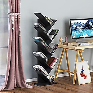 HOMEFORT 9-Shelf Bookshelf,Geometric Tree Bookcase,Wood Bookshelves Storage Rack, MDF Tree Shelf Display Organizer for Books,Magazines,CDs and Photo Album Holds Up to 5kgs Per Shelf (Black)