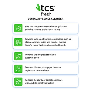 TCS Fresh Dental Appliance Cleaner Set - 6 Month Supply - Professional Strength Concentrated Retainer Cleaner Solution with Soft Bristle Dental Brush