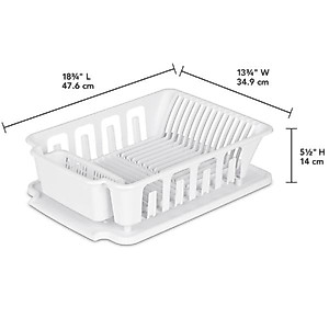 JOEY'Z Extra Large Heavy Duty Sturdy Hard Plastic Sink Set with Dish Rack with Attached Drainboard Cup Holders for Home Kitchen Counter Top Organizer - White (18 3/4" L x 13 3/4" W x 5 1/2")