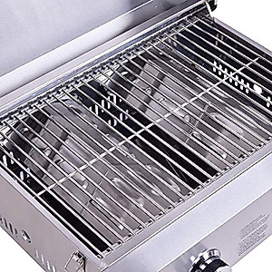 Outdoor Kitchen Camping Backyard Cooking 2 Burner Portable Durable Stainless Steel BBQ Barbecue Picnic Silver Table Top Grill Foldable Leg Lockable Lid Built-In Thermometer Easy Storage Transport