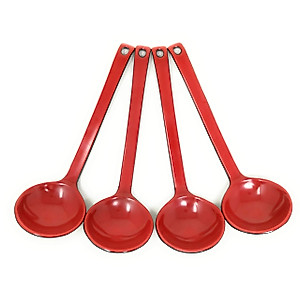 TJ Global Red and Black Melamine Japanese Long Handle Spoons for Ramen, Soup, Hot Pot Eating, Mixing, Stirring 8.25 Inches (4)