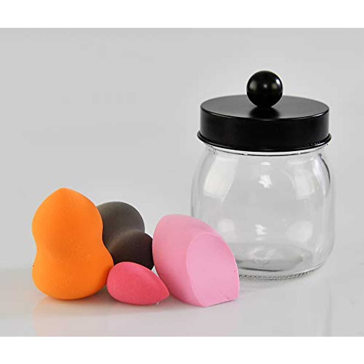 Home-X Mason Jar for Bathroom Organization, Apothecary Jars with Lids (Black) 8oz Capacity