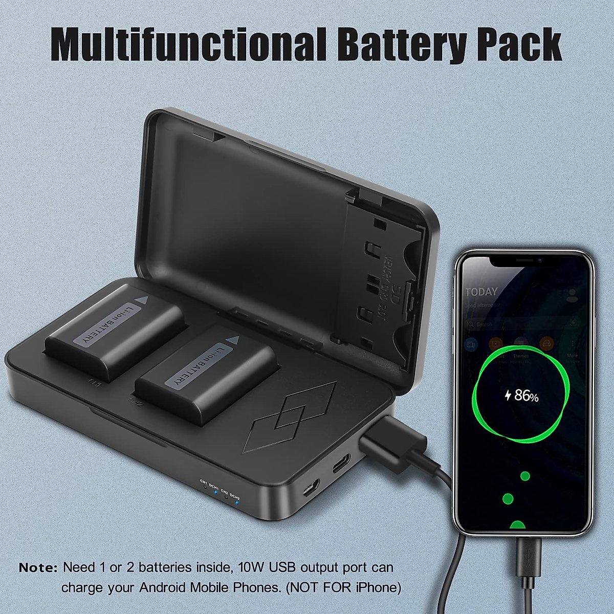 JYJZPB NP-FW50 Replacement Battery Charger Set Dual Channel Compatible for Sony Alpha A6000 A6400 A6500 A6300 A6100 ZV-E10 A7 A7II A7RII A7SII A7S A7S2 A7R A7R2 A5100, Camera Batteries Charger Case