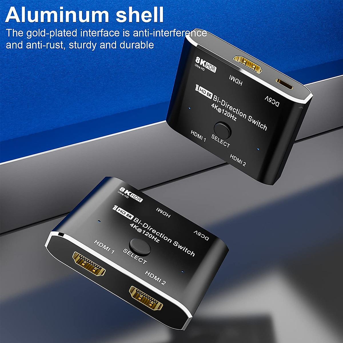 CABLEDECONN HDMI 2.1 Ultra 8K HD Bi-Directional Mini Switch 8K@60Hz 4K@120Hz HDR 1in 2out 2in 1out High Speed 48Gbps Splitter(Singal Display) Converter Compatible with Xbox X PS5 Aluminum Shell