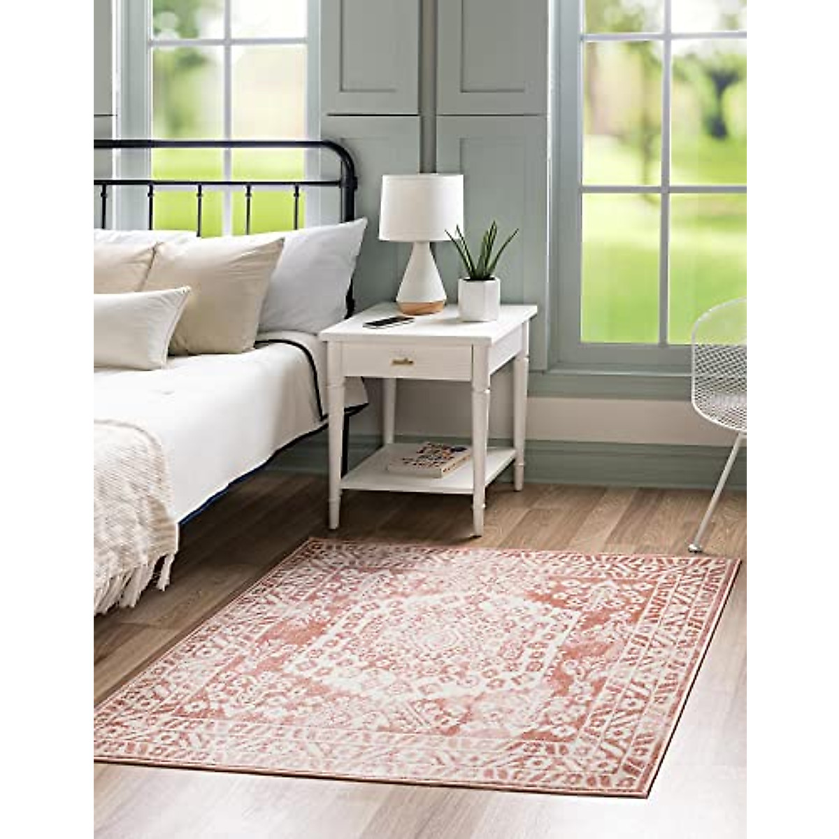 Unique Loom Oxford Collection Area Rug - Sheldonian (4' Square, Pink/Ivory)