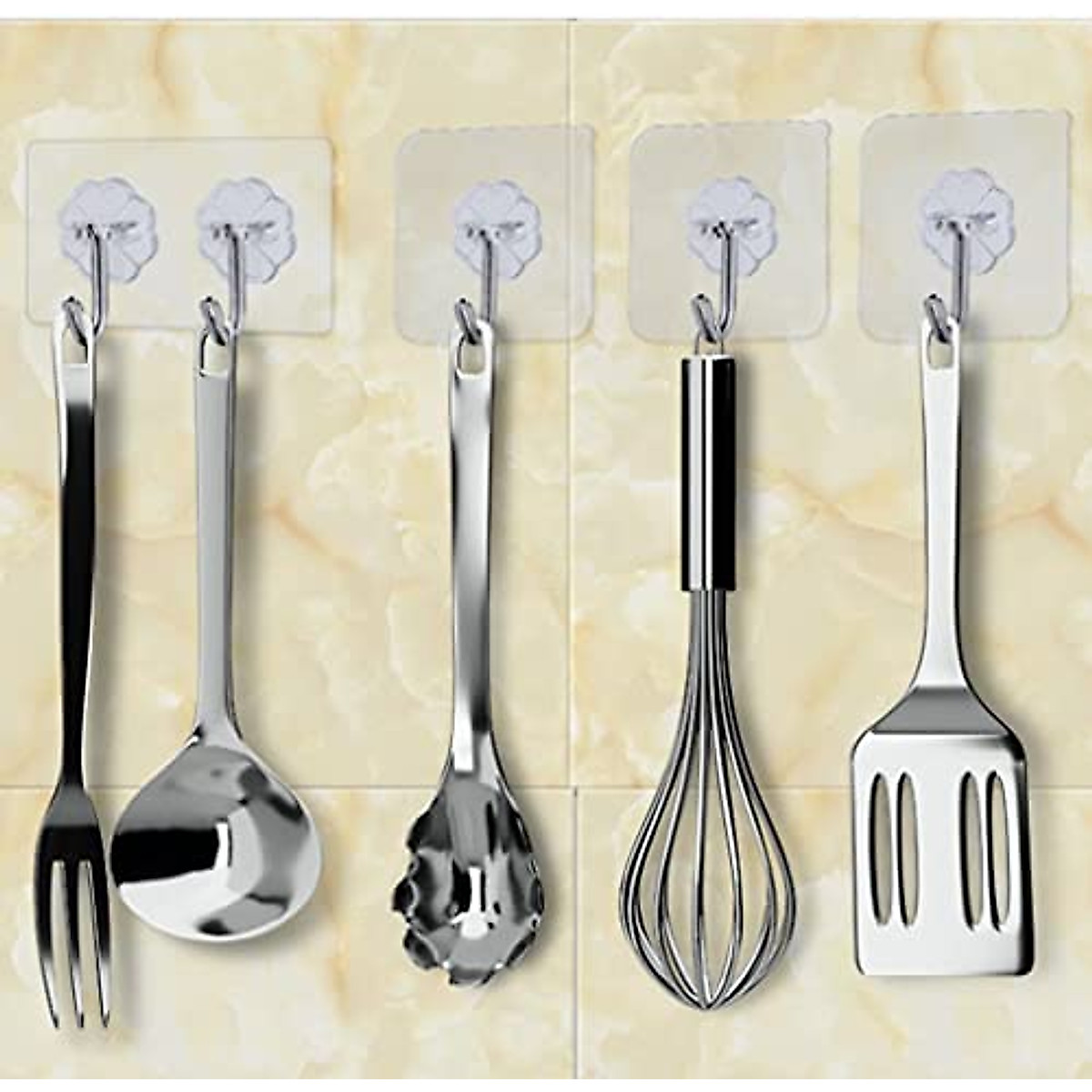 Pengwei 24 Pack Adhesive Hooks Transparent Non-Marking Waterproof Hooks Strong Adhesive Hooks for Kitchen Bathroom Cloakroom Reusable Wall Hooks Nail Free Heavy Duty Adhesive Hooks