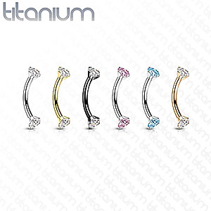 Dynamique Implant Grade Titanium Curved Barbells With Internally Threaded Prong Set CZ Ends (Sold Per Piece)