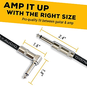 GLS Audio Instrument Cable - Amp Cord for Bass & Electric Guitar - Straight to Right Angle 1/4 Inch Instrument Cable - Black/Grey Braided Tweed, 10ft