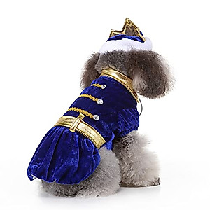 Yoption Dog Cat Prince Costumes with Crown Hat, Pet Halloween Christmas Velvet Cosplay Dress Funny Outfits Clothes for Puppy Dogs Cat (XL)
