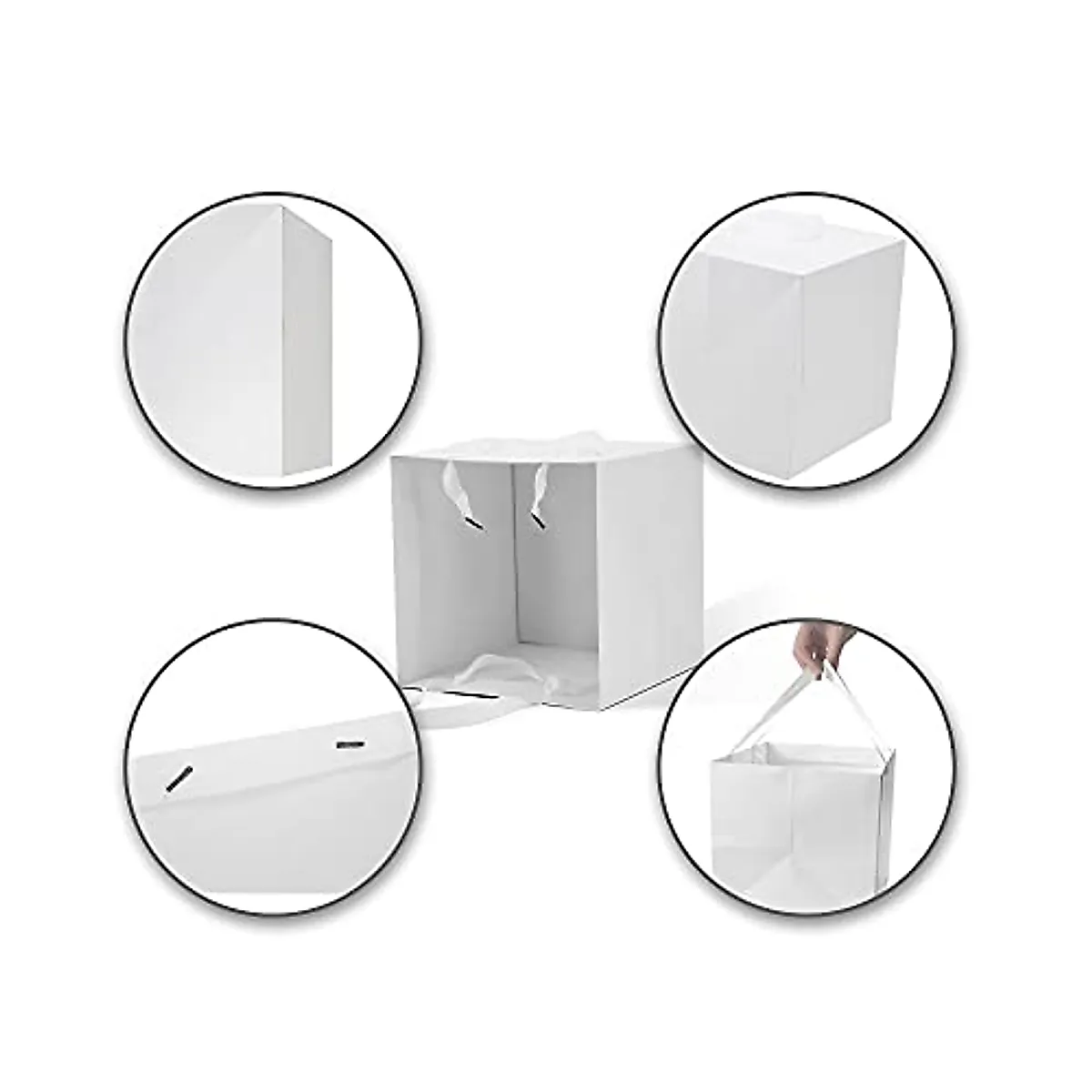 HUAPRINT Large White Paper Square Bags with Handles,12 Pack 12x12x12inch,Large Square Gift Bags,Shopping Merchandise Bags,Birthday,Goodie,Craft Retail,Candy,Cookie,Take Out Bags