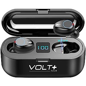 Volt Plus TECH Wireless V5.0 Bluetooth Earbuds Compatible with Microsoft Surface Duo 2 LED Display, Mic 8D Bass IPX7 Waterproof/Sweatproof (Black)